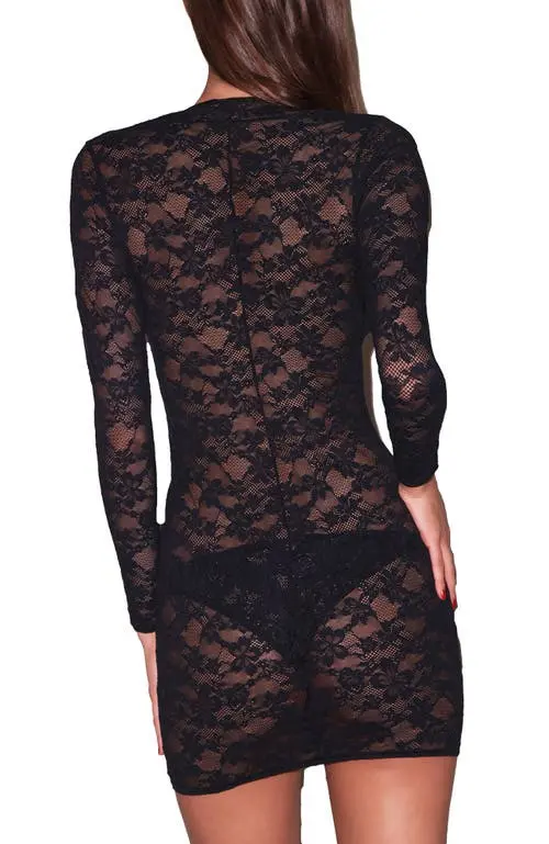 FLEUR DU MAL Deep Plunge Lace Mini Dress