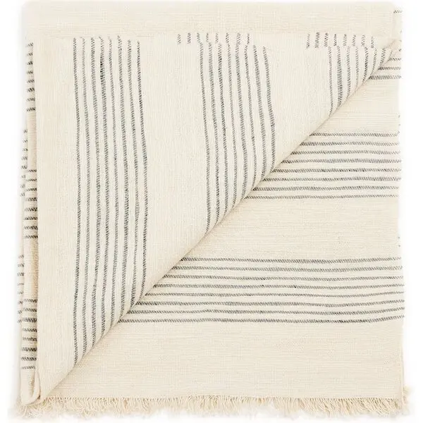 STUDIO VARIOUSLY Silica Chalk Off White And Gray Stripes Pattern Soft Handwoven Merino Throw - White/gray