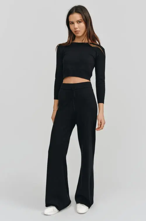 KATHRYN MCCARRON Alex Wide Leg Cashmere Pant - Black