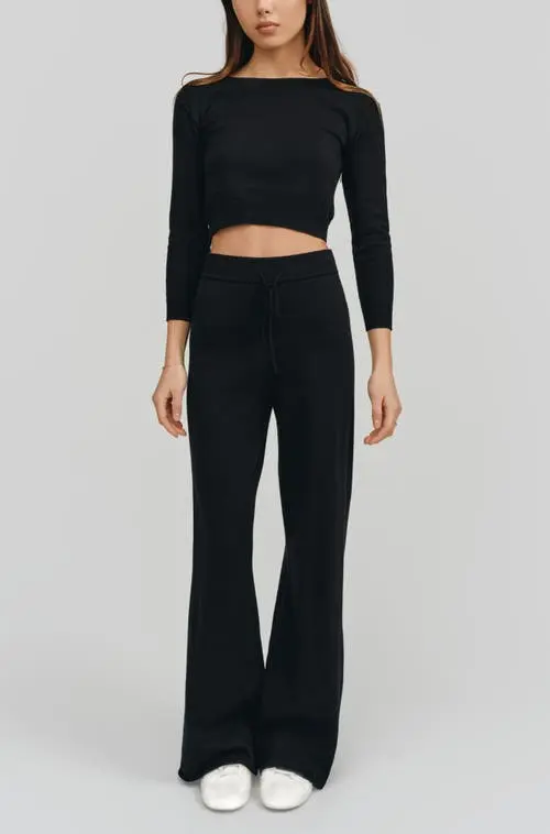 KATHRYN MCCARRON Alex Wide Leg Cashmere Pant - Black