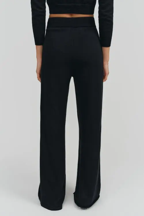 KATHRYN MCCARRON Alex Wide Leg Cashmere Pant - Black