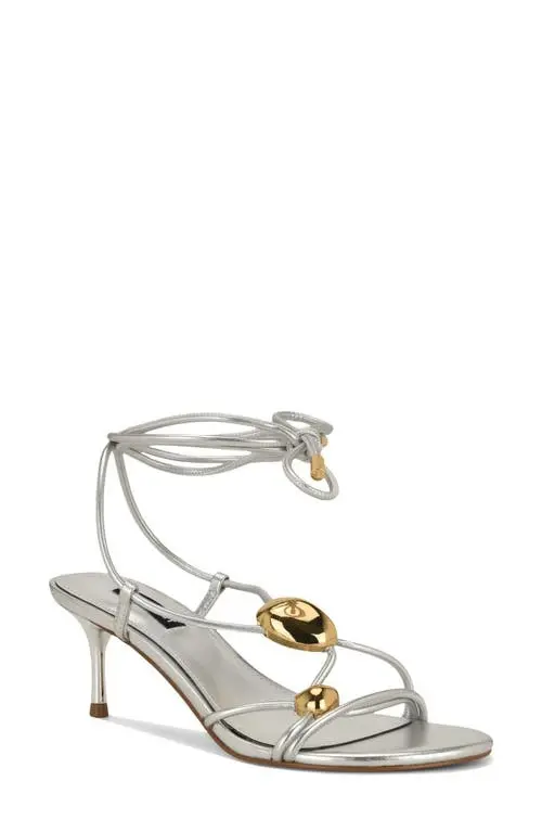Nine West Greska Ankle Wrap Sandals - Silver