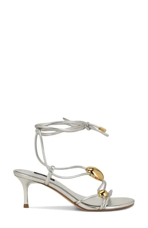Nine West Greska Ankle Wrap Sandals - Silver