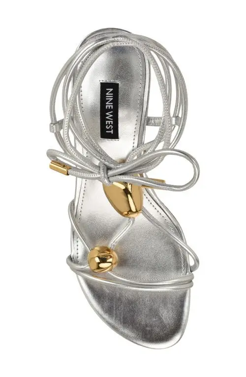 Nine West Greska Ankle Wrap Sandals - Silver