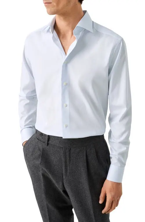 Eton Slim Fit Pinstripe Cotton Twill Dress Shirt - Light Blue