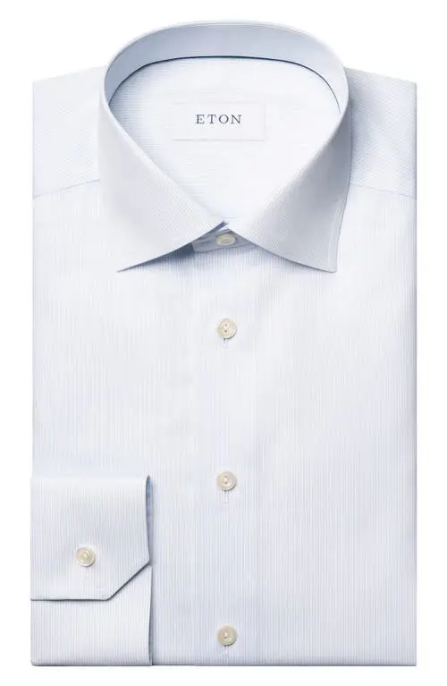 Eton Slim Fit Pinstripe Cotton Twill Dress Shirt - Light Blue
