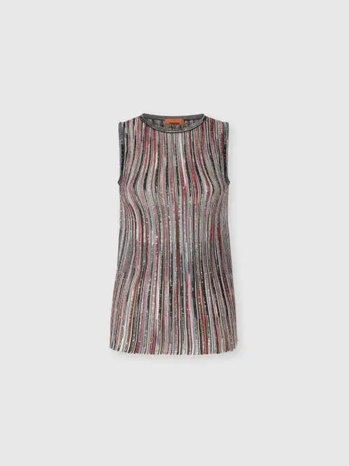 Missoni Sleeveless Ribbed Viscose Blend Top With Sequins - Silver