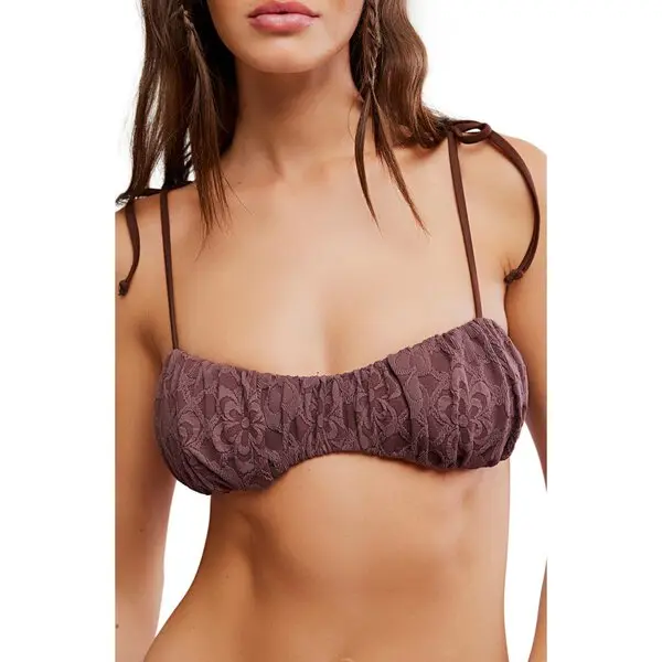 FREE-EST BY FREE PEOPLE Perri Jacquard Bikini Top - Brownstone