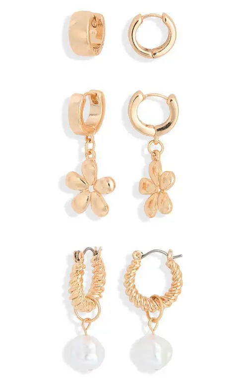Bp. Floral Earring Set Of 3 - Ivory- Gold