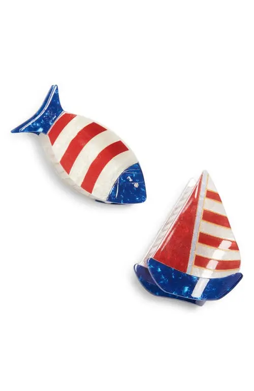 FRASIER STERLING Cape Cod Set Of 2 Claw Clips - Red Blue Multi