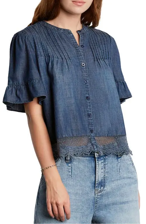 BILLY T Pleat Button-up Top - Dusk Denim