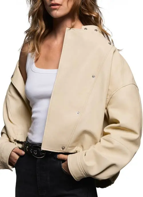 Mint Velvet Leather Cropped Pilot Bomber Jacket