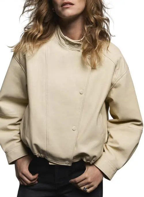 Mint Velvet Leather Cropped Pilot Bomber Jacket