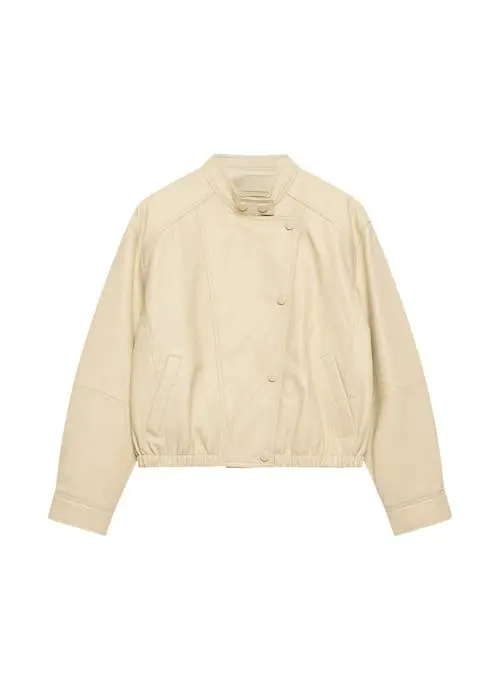 Mint Velvet Leather Cropped Pilot Bomber Jacket
