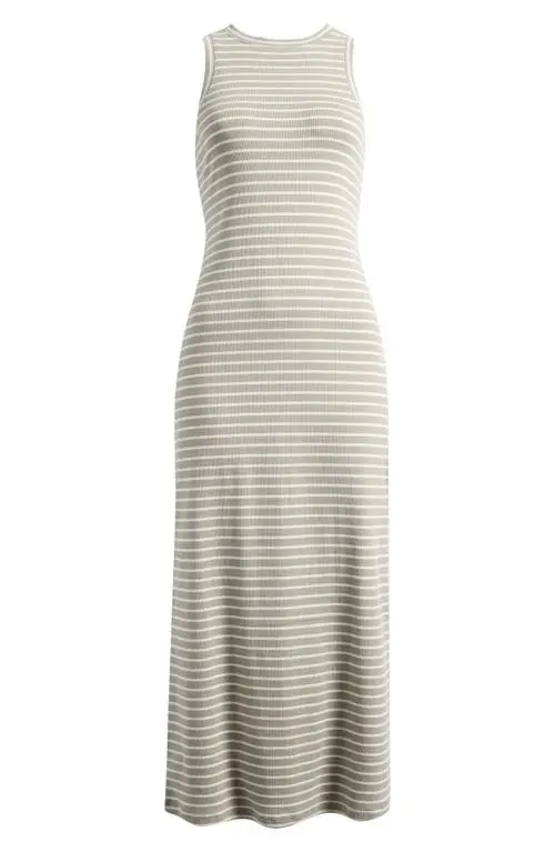 Nordstrom Stretch Microrib Tank Dress - Green- Ivory Rita Stripe