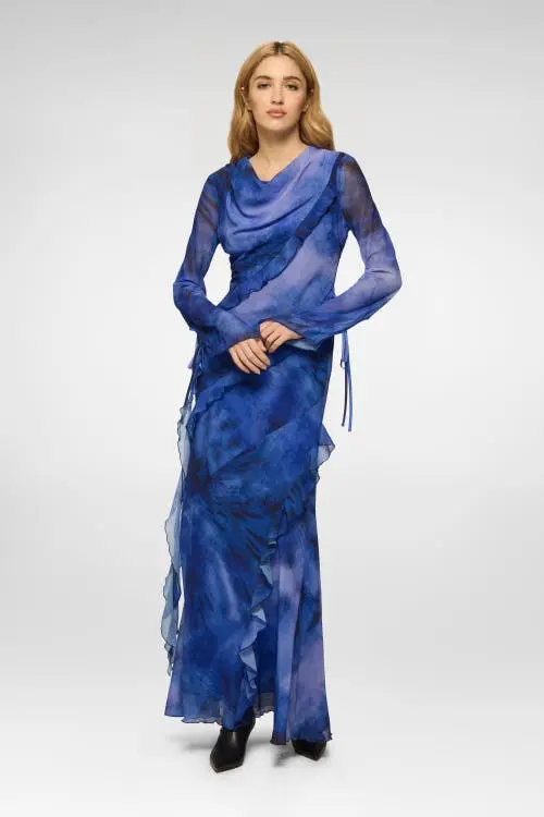 DASKA Circe Maxi Dress With Ruffle And Tie Details - Blue