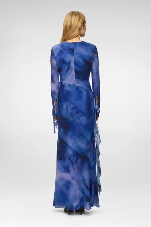 DASKA Circe Maxi Dress With Ruffle And Tie Details - Blue