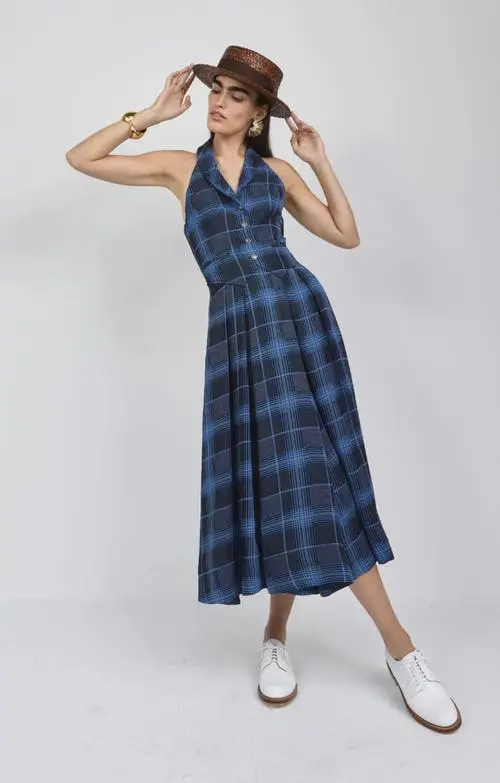 TEMPERLEY LONDON Plath Checked Dress - Dark Blue