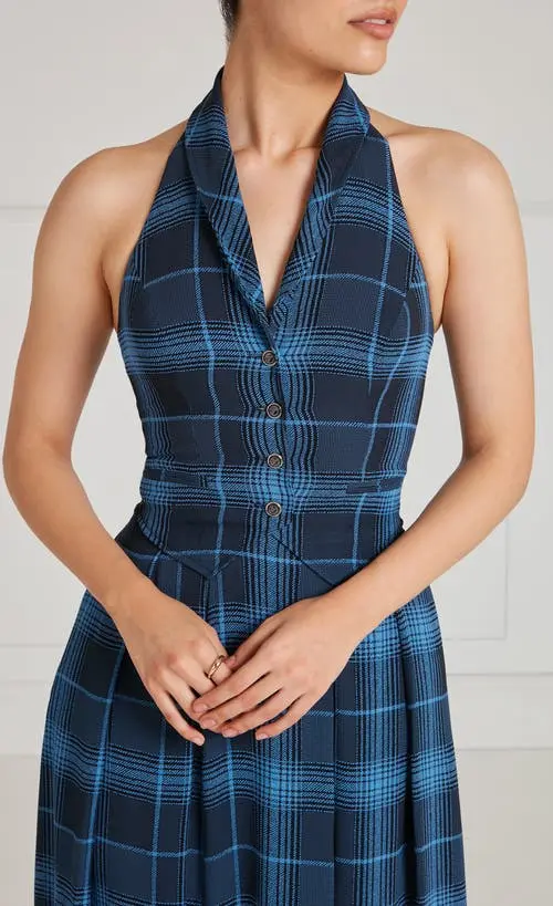 TEMPERLEY LONDON Plath Checked Dress - Dark Blue