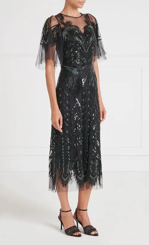 TEMPERLEY LONDON Peacock Embellished Midi Dress