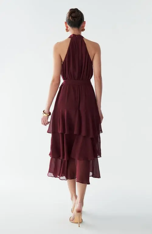 BWLDR Tony Midi Dress With Tiered Skirt And Belt