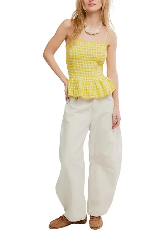 Free People Gingham Peplum Tank - Dandelion Combo