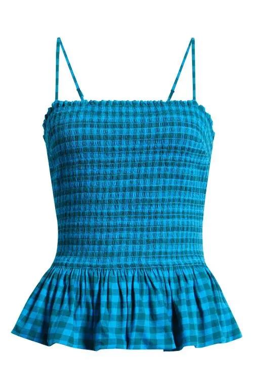 Free People Gingham Peplum Tank - Teal Combo