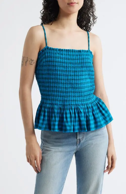 Free People Gingham Peplum Tank - Teal Combo