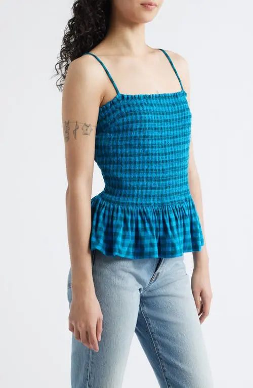 Free People Gingham Peplum Tank - Teal Combo