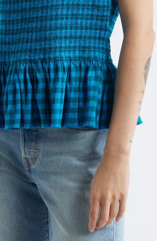 Free People Gingham Peplum Tank - Teal Combo
