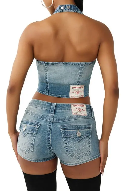 True Religion Halter Crop Denim Top