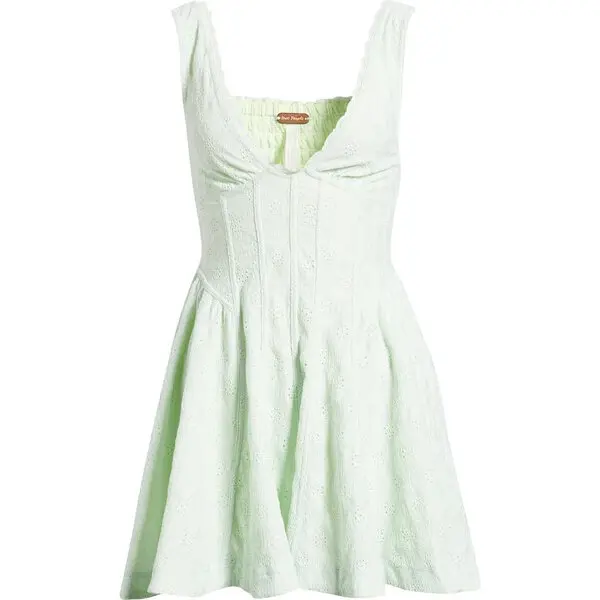Free People Eyelet Embroidered Minidress - Mint Combo