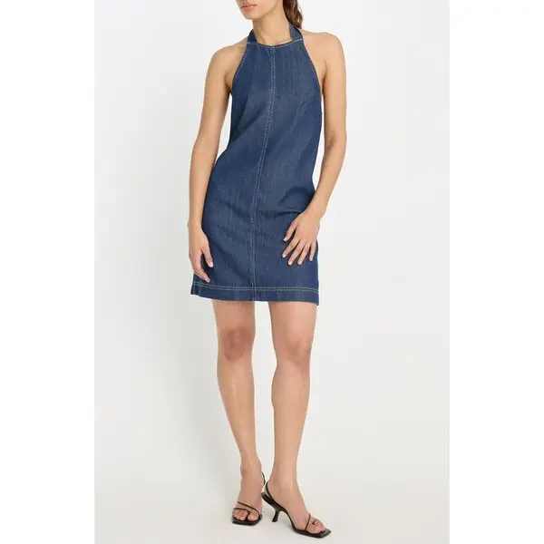 Good American Halter Neck Denim Mini Dress