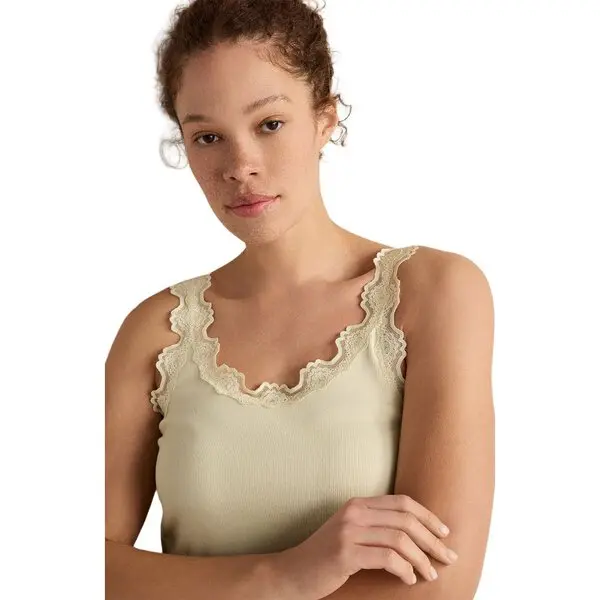 HAVEN WELL WITHIN Organic Cotton Rib Knit Lace Tank - Celery Leaf