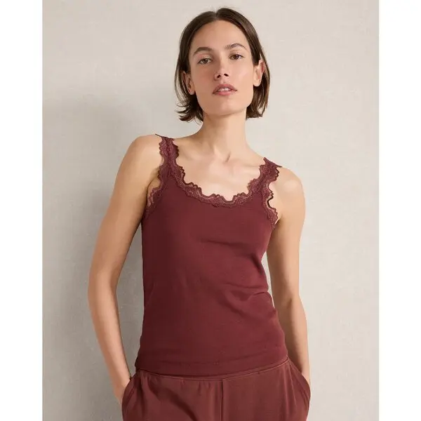 HAVEN WELL WITHIN Organic Cotton Rib Knit Lace Tank - Garnet
