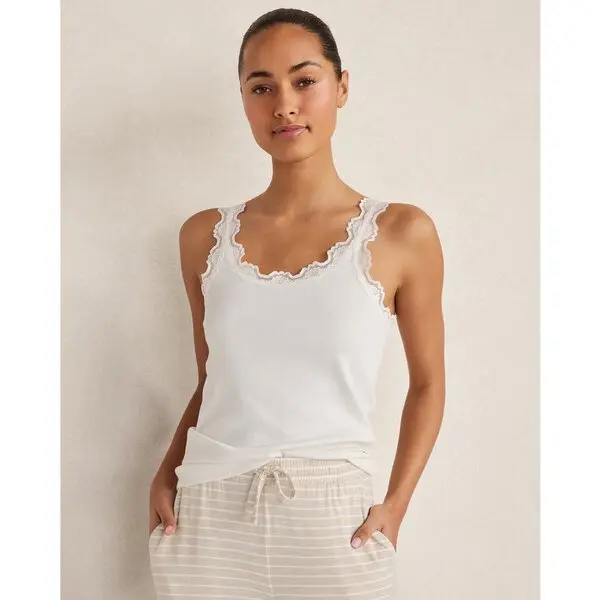 HAVEN WELL WITHIN Organic Cotton Rib Knit Lace Tank - Ivory