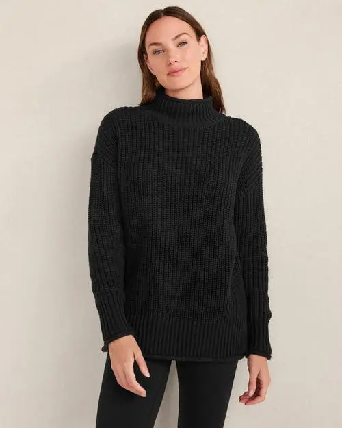 HAVEN WELL WITHIN Organic Cotton Shaker Stitch Roll Neck Pullover - Black