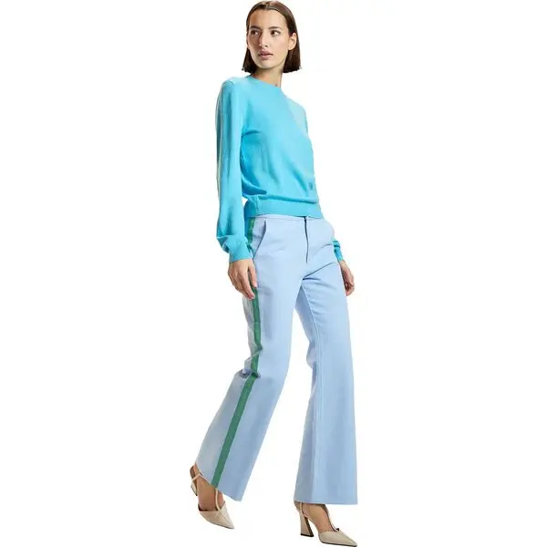 Cynthia Rowley Cotton Cropped Flared Pants With Side Stripe - Blue