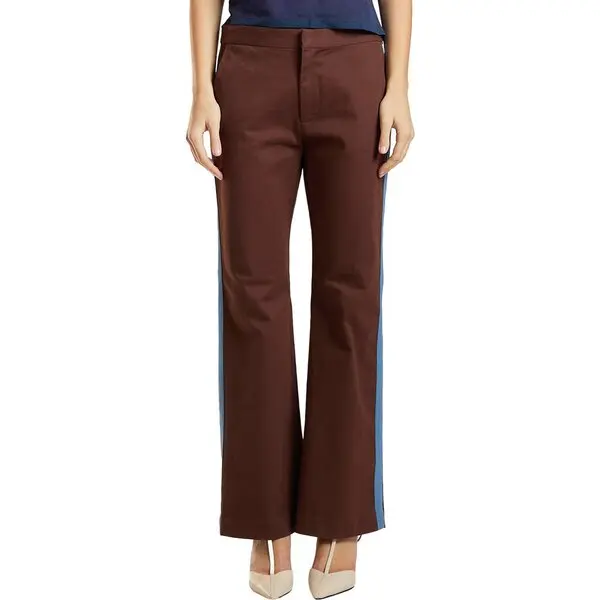 Cynthia Rowley Cotton Cropped Flared Pants With Side Stripe - Brown