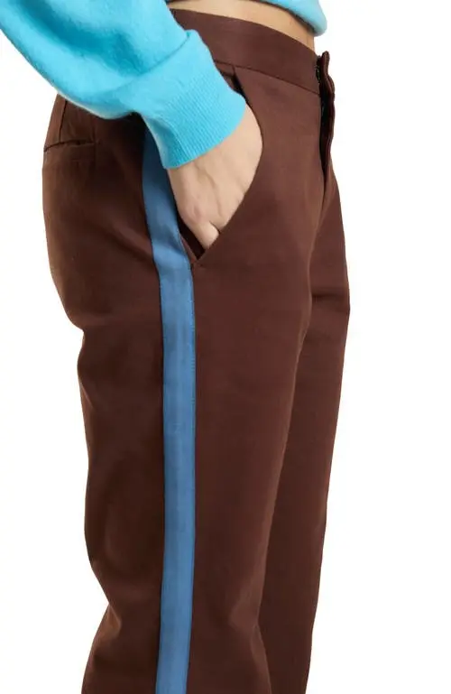 Cynthia Rowley Cotton Cropped Flared Pants With Side Stripe - Brown