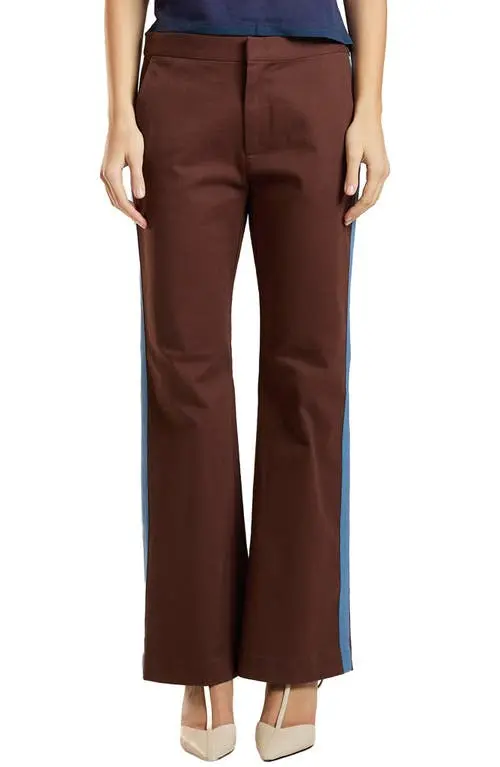 Cynthia Rowley Cotton Cropped Flared Pants With Side Stripe - Brown