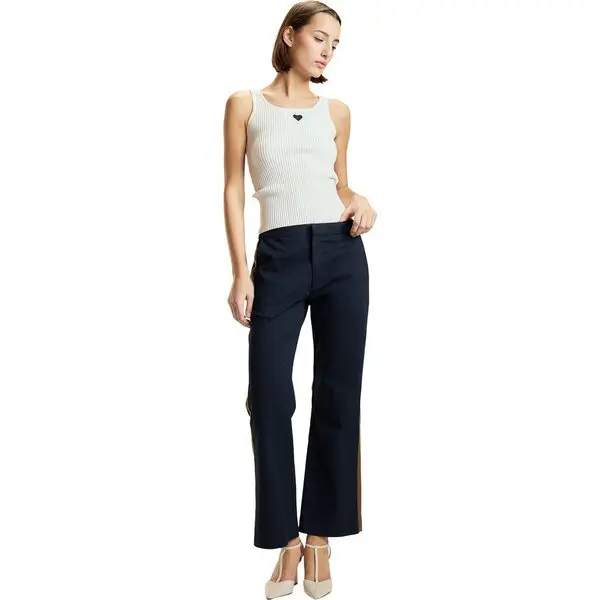 Cynthia Rowley Cotton Cropped Flared Pants With Side Stripe - Navy