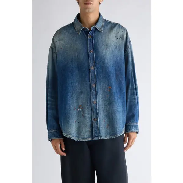 Acne Studios Setar Trafalgar Distressed Denim Button-up Shirt - Mid Blue