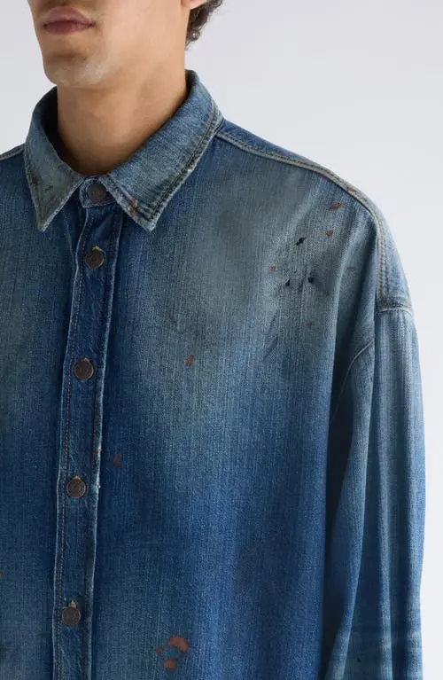 Acne Studios Setar Trafalgar Distressed Denim Button-up Shirt - Mid Blue