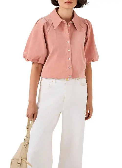 Mint Velvet Corduroy Puff Sleeve Shirt - Pink