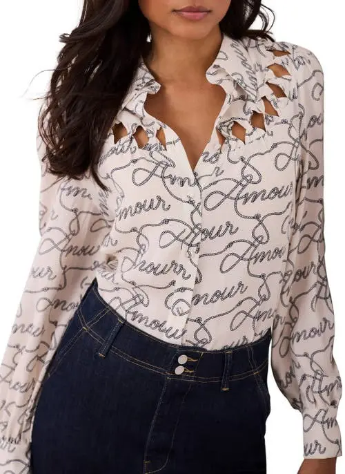 Mint Velvet Amour Print Bow Shirt