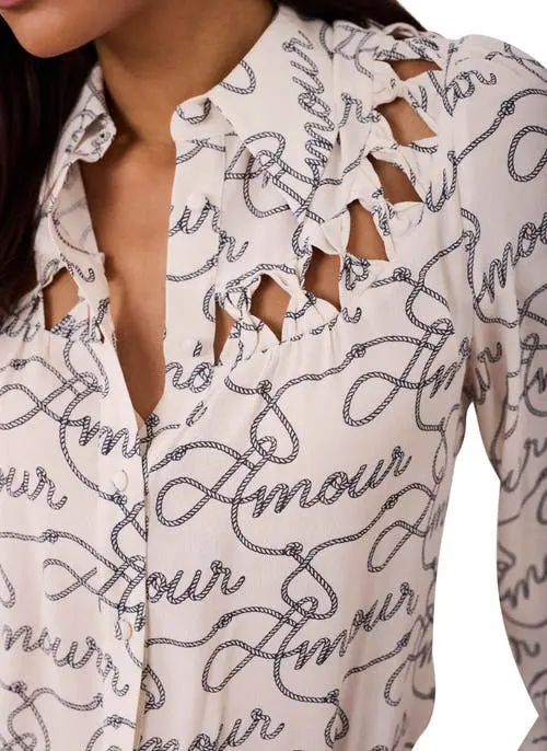 Mint Velvet Amour Print Bow Shirt