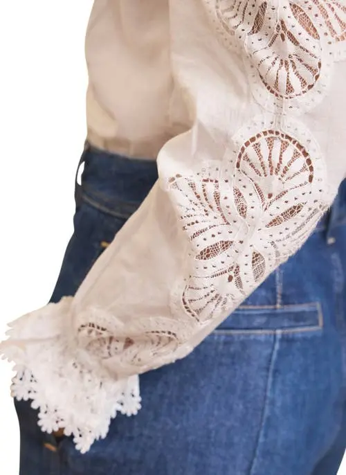 Mint Velvet Cotton Embroidered Blouse - Ivory
