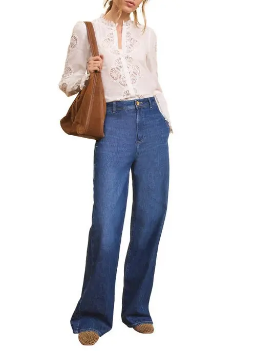 Mint Velvet Cotton Embroidered Blouse - Ivory