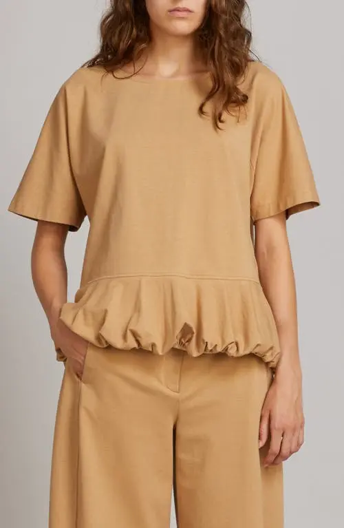 MM BY MAX MARA Jersey Bubble Hem Cotton & Linen Blend Top - Camel